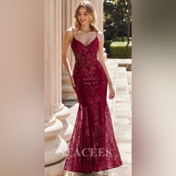 Stacees | Dresses | Stacees Trumpetmermaid V Neck Sweep Train Glitter ...
